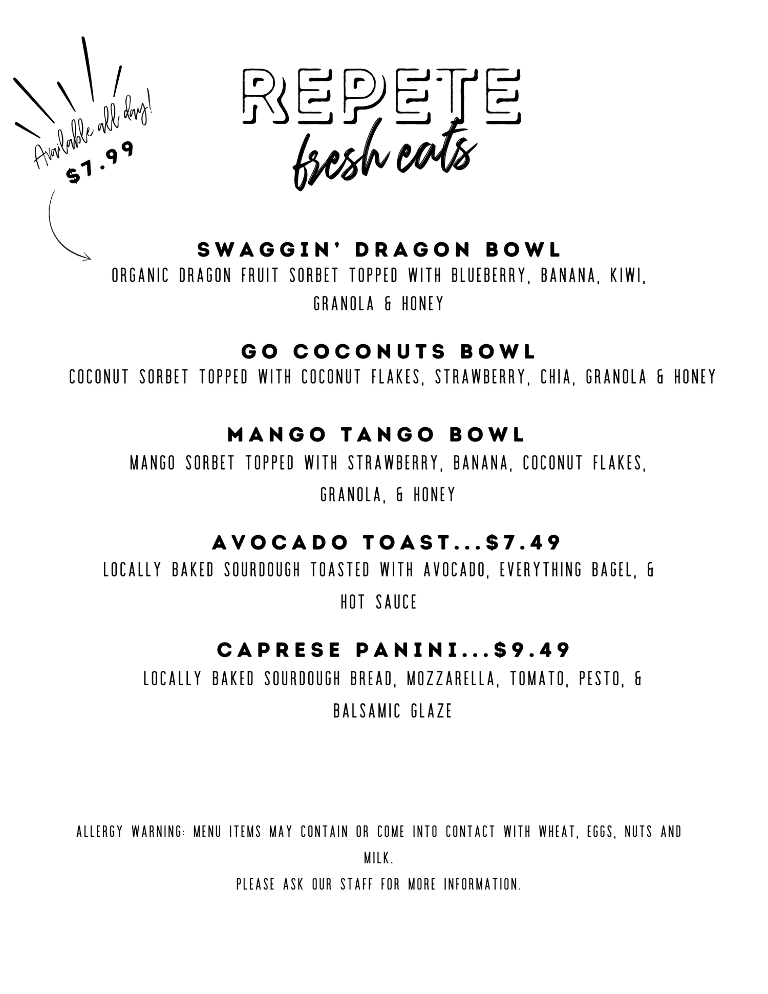 Coffee Bar Menu – RePete Candle & Coffee Bar